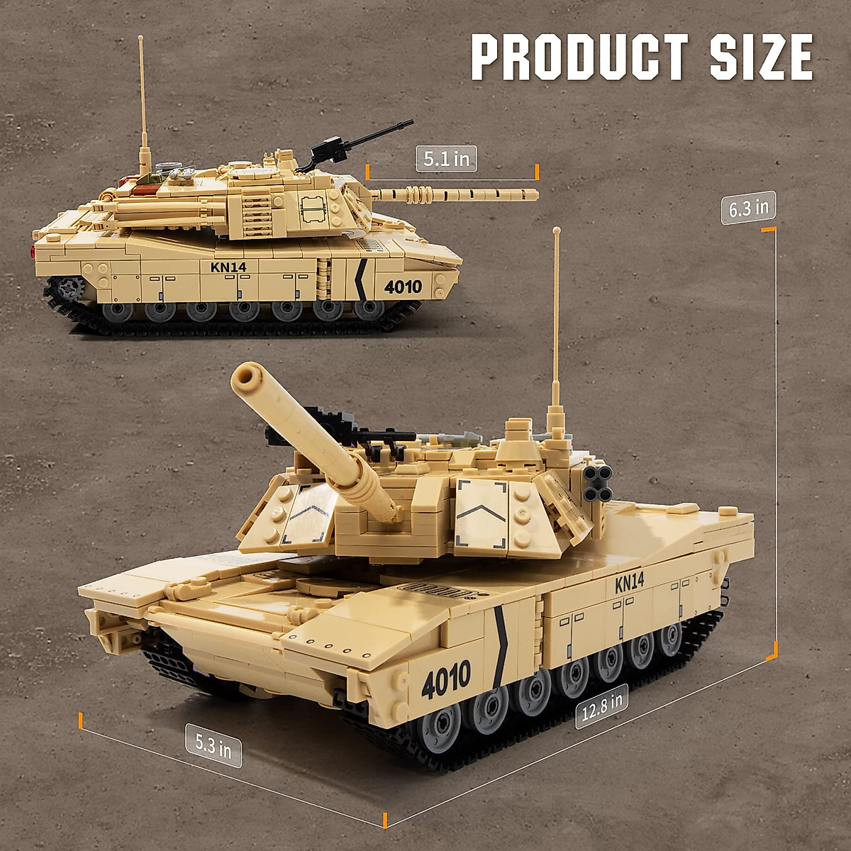 M Menbis M1A2 Simulated Tank Model Kit，WW2 Military Armed Tanks Building Block with 4 Soldier Figures ,Toys for Model Lovers，Gift for Boys 8-12(1053 Pcs)