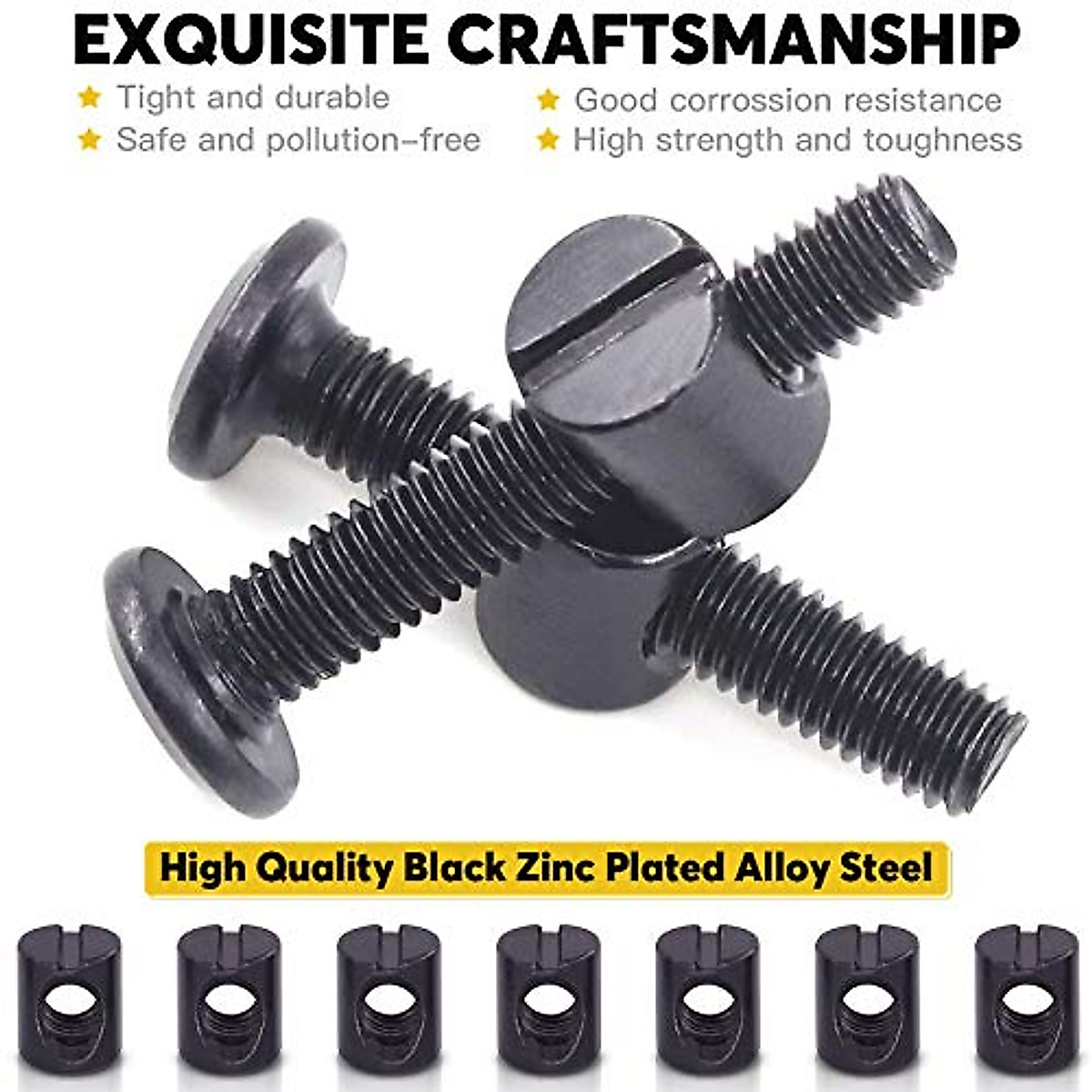 Mardatt M6 x 35mm 50PCS Black Zinc Plated Hex Socket Head Furniture Screws Bolts and Barrel Nuts for Furniture
