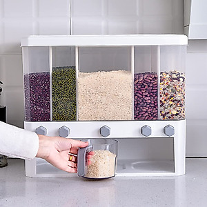 xingxinqi Cereal Dispenser Plastic Clear Dry Food Dispenser with Lid 5 Grid Rice Dispenser Storage Box Rice Bucket Container, White (55B27DSKDFI177WC0541W)