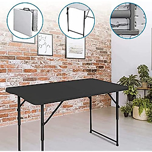 NIUTA 4FT Fold-in-Half Table, Portable Folding Table, Black
