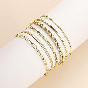 DEARMAY Gold Bracelets for Women 14K Real Gold Plated Jewelry Sets for Women Trendy Dainty Stackable Paperclip Rope Snake Box Figaro Chain Bracelets Pack Costume Fashion Filled Gifts for Women Girls