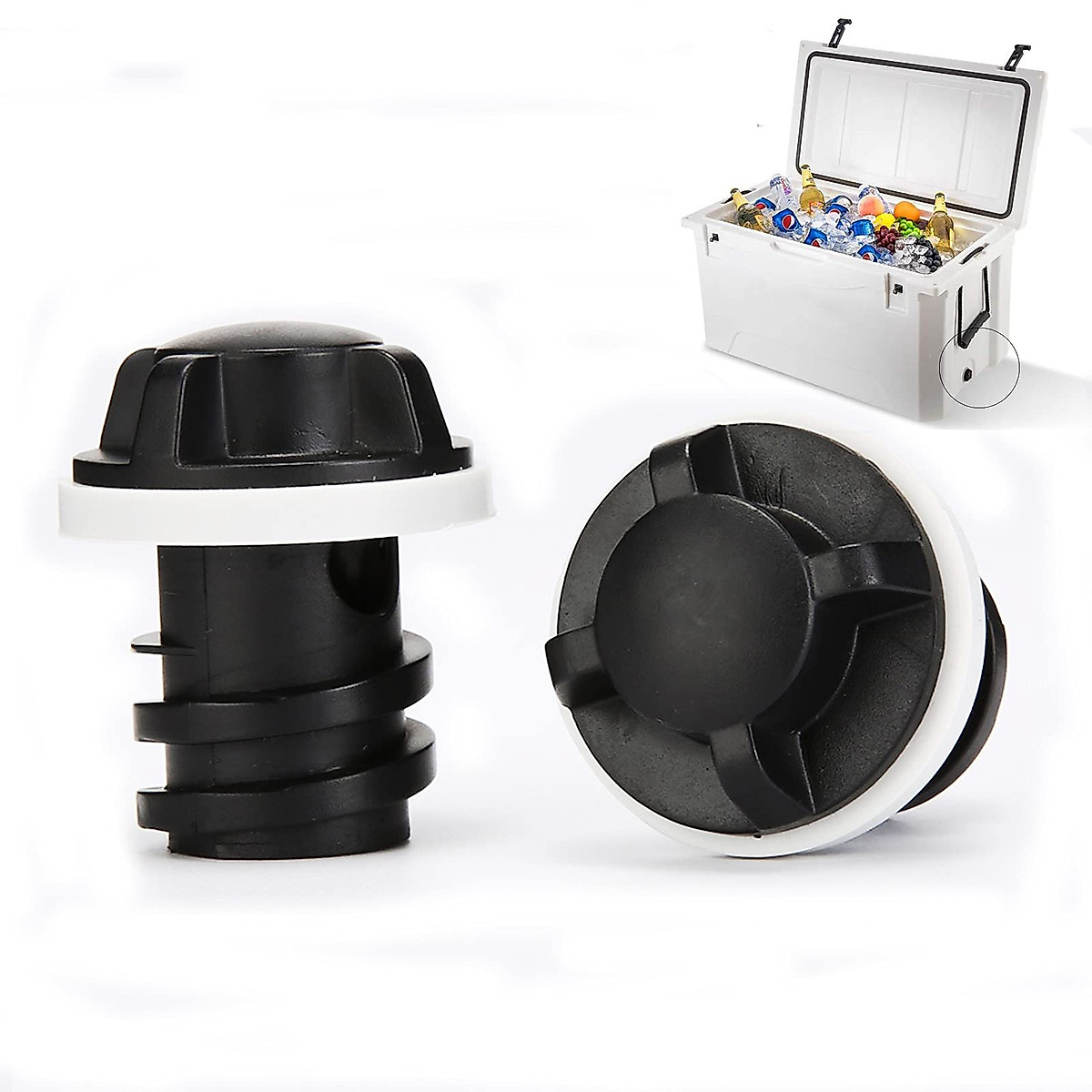 Cooler Drain Plug for Yeti Cooler Plug Replacement Accessories for Yeti, Cooler Wheels Compatible with Yeti's Line of Roadie, Tundra, and Tank Coolers Fit ORCA Coolers (Black, 2 Pack)