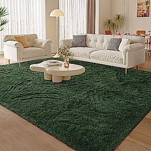 Jocovieh Soft Deep-Green Rugs for Bedroom, 5x7 Feet Fluffy Carpets, Indoor Modern Plush Area Rugs for Living Room Kids Girls Room, Non-Slip Shag Rug for Nursery Home Decor, Deep-Green