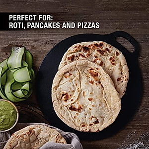 Victoria 15-Inch Cast Iron Tawa Dosa Pan, Pizza Pan with a Loop Handle, Crepe Pan Preseasoned with Flaxseed Oil, Made in Colombia