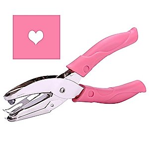 1 Pack 6.3 Inch Length 1/4 Inch Diameter of Heart Shape Hole Handheld Single Paper Hole Punch, Puncher with Pink Soft Thick Leather Cover(Heart 1/4 inch)
