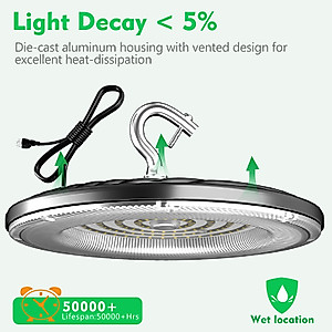 bulbeats 240W LED High Bay Light 36000lm (Eqv.1000W MH/HPS) 5000K ETL Listed High Bay LED Light, AC100-277V UFO Lights-4Pack 𝟓𝐘𝐫𝐬 𝐖𝐚𝐫𝐫𝐚𝐧𝐭𝐲