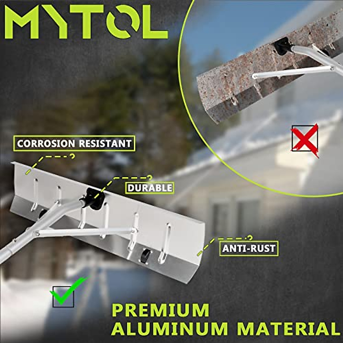 MYTOL 20.5ft Aluminum Snow Roof Rake, Extendable Snow Rake for Roof with 26 Inch Blade, Scratch-Free, Extension Tubes & Anti-Skid Handle, Lightweight Roof Snow Rake for Snow, Leaves, Debris Removal