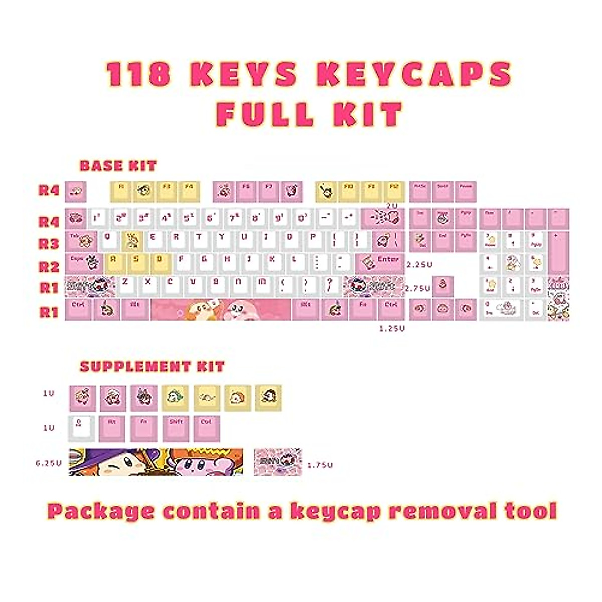 Kirby Pink XDA Keycaps for MX Switches Cute Japanese Anime Mechanical Gaming Keyboard, PBT Custom Key Caps Set
