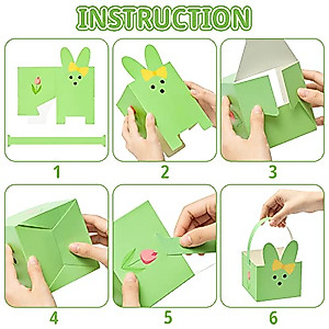 H1vojoxo 24PCS Easter Treat Boxes for Kids, Easter Candy Boxes with Handle, Easter Bunny Rabbit Cardboard Boxes, Goody Cookies Containers for Easter, Easter Boxes for School Classroom Party Favor