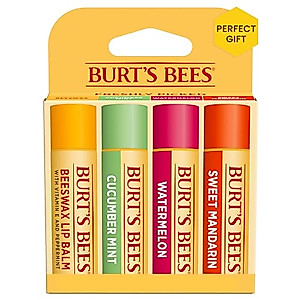Burt's Bees Lip Balm - Original Beeswax, Cucumber Mint, Watermelon & Sweet Mandarin, With Responsibly Sourced Beeswax, Tint-Free, Natural Origin Treatment, 4 Tubes, 0.15 oz.