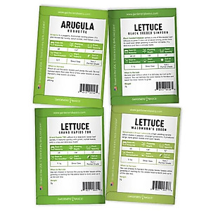 8 Leafy Garden Greens Seeds for Planting Individual Packets - Arugula, Collards, Spinach, Swiss Chard, Kale, Lettuce, Leafy and Butter Lettuce Seeds for Your Heirloom Salad Garden by Gardeners Basics