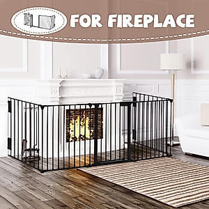 AUXSOUL 118" Wide Baby Gate Metal Safety Playpen - Fireplace Fence for Toddler/Pet/Dog, Fits 72"- 118" Wide, 5-Panel (30" H, Black)