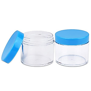 Beauticom 60 Grams/60 ML (2 Oz) Round Clear Leak Proof Plastic Container Jars with Blue Lids for Travel Storage Makeup Cosmetic Lotion Scrubs Creams Oils Salves Ointments (3 Jars)