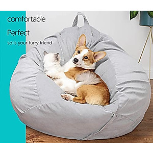 3 Ft Bean Bag Chair: Memory Foam Filled Bean Bag Chairs, Ultra Supportive Stuffed Bean Bag with Ultra Soft Corduroy Cover, Dark Blue for Kids, Adults