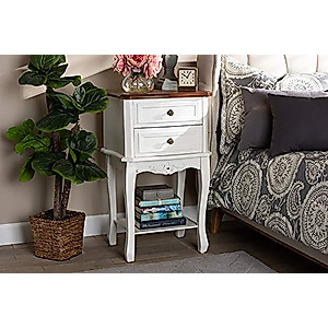 Baxton Studio Darla Classic and Traditional French White and Cherry Brown Finished Wood 2-Drawer Nightstand