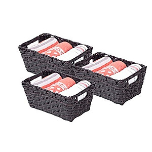 Black Plastic Wicker Shelf Basket Organizer, Set of 3