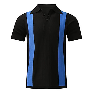 Mens Fashion Casual Button Lapel Short Sleeve T Shirt Jacket Top Male Casual Printing Sports Tennis T Shirt Black