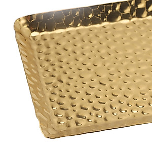 Fdit 25x11cm Towel Hammering Trays,Stainless Steel Multipurpose Dishwasher Safe Dessert Tray That Suitable for Family Restaurant Use (Gold)