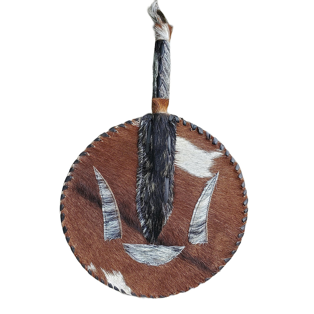 African Round Leather Fan Handmade/Igbo Amaka Hand Fan/Authentic Nigerian Animal Skin Fan/Wedding fan.