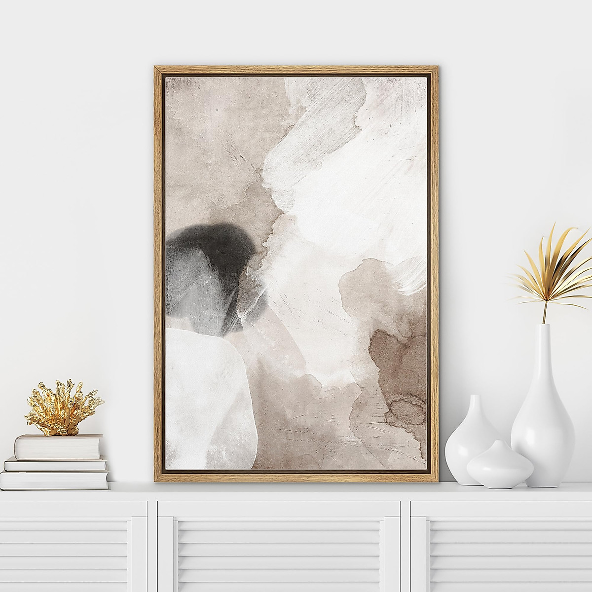 SIGNWIN Framed Canvas Print Wall Art Pastel Grunge Watercolor Gray Abstract Shapes Illustrations Modern Art Minimalism for Living Room, Bedroom, Office - 24"x36" NATURAL