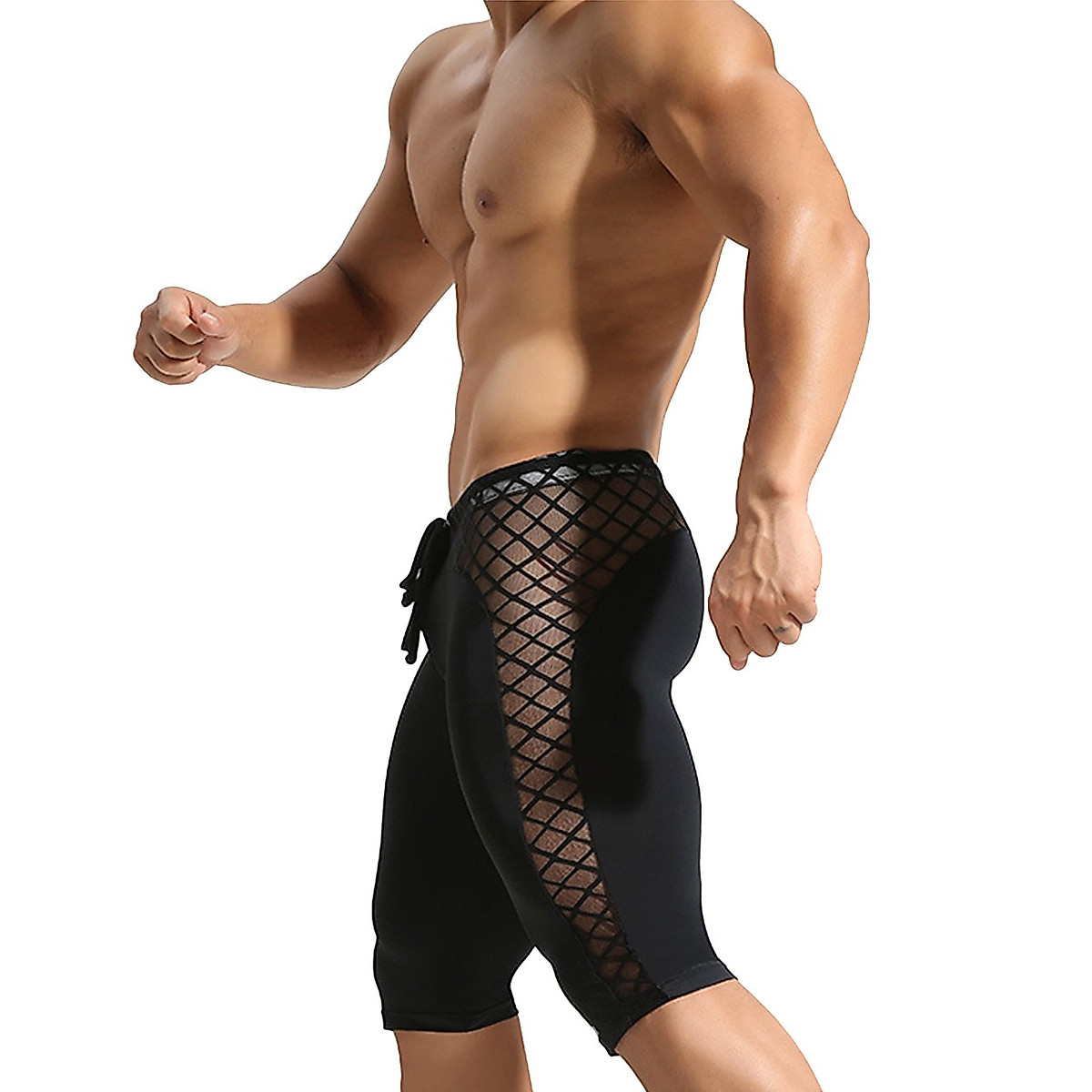 MIZOK Men's Soft Mesh Jammer Swim Suit with Drawstring Black,L