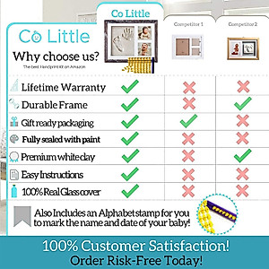 Co Little Baby Handprint & Footprint Kit (Date & Name Stamp) Clay Hand Print Picture Frame for Newborn - Best New Mom Gift - Foot Impression Photo Keepsake for Girl & Boy - White Feet Imprint Mold