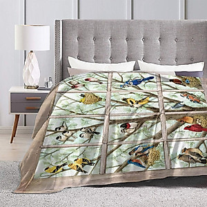 Birds Blanket for Girls Boys Rustic Bird Throw Blankets Farmhouse Hummingbird Fleece Cozy Throws Warm Soft Fuzzy Plush Stuffed Animal for Sofa Bed Living Room Decor Gifts for Men Women Adults 50"x40"