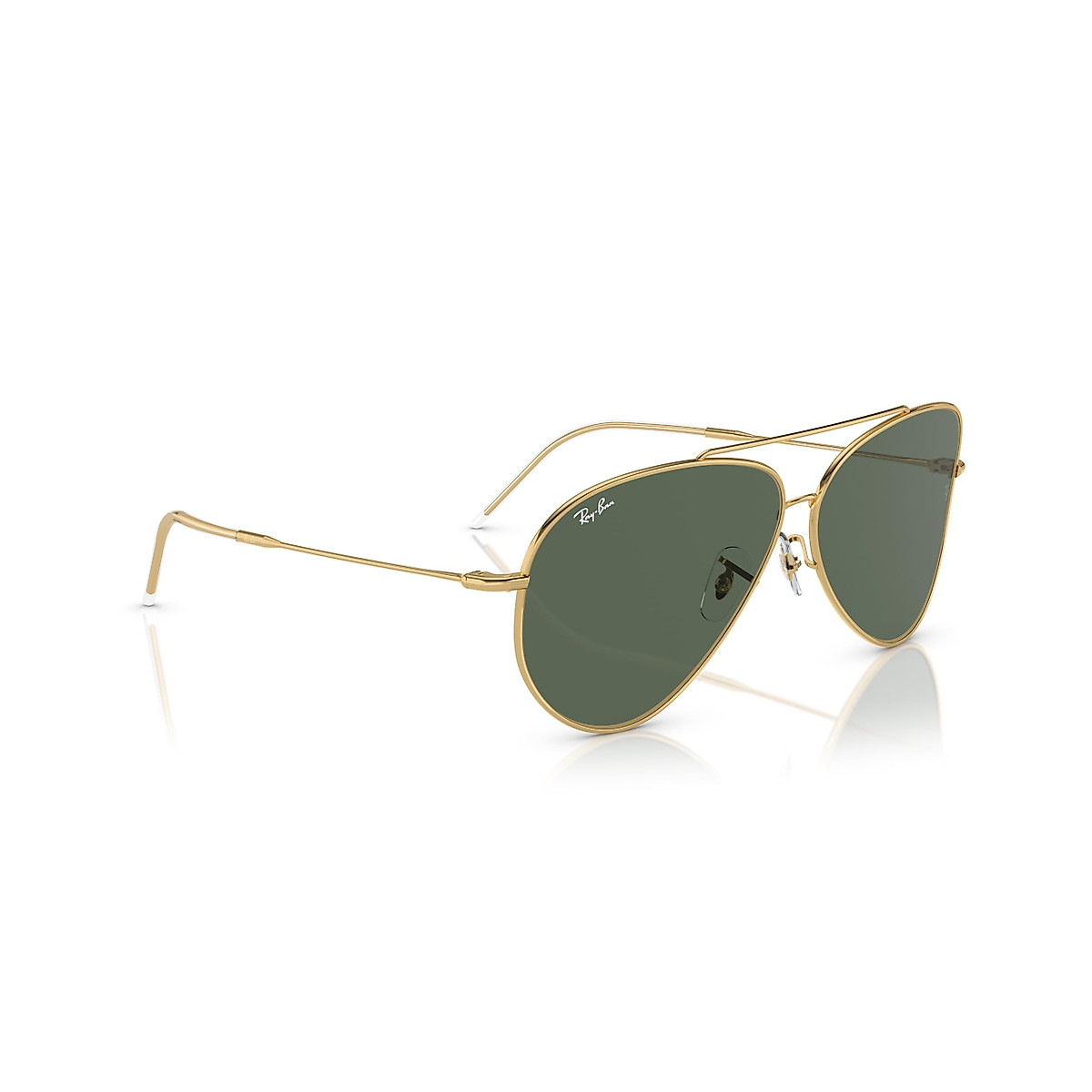 Ray-Ban RBR0101S Aviator Reverse Sunglasses, Gold/Dark Green, 62 mm