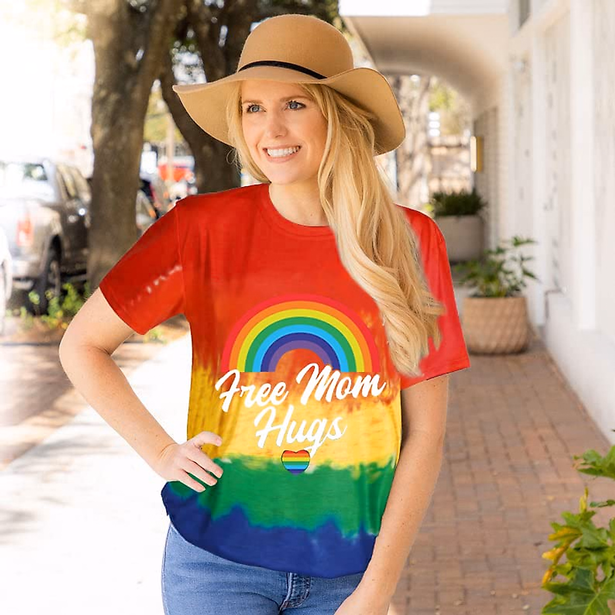 Pride Shirt Women Free Mom Hugs Shirts Funny Rainbow Graphic Tees LGBT Equality Gift Casual Short Sleeve Tops