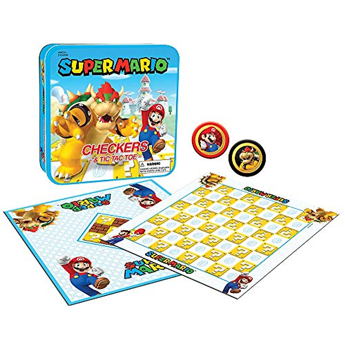 USAOPOLY Super Mario Checkers & Tic-Tac-Toe Collector's Game Set for 2 players | Featuring Mario & Bowser | Collectible Checkers and TicTacToe Perfect for Mario Fans, Model Number: CM005-637-002001-06