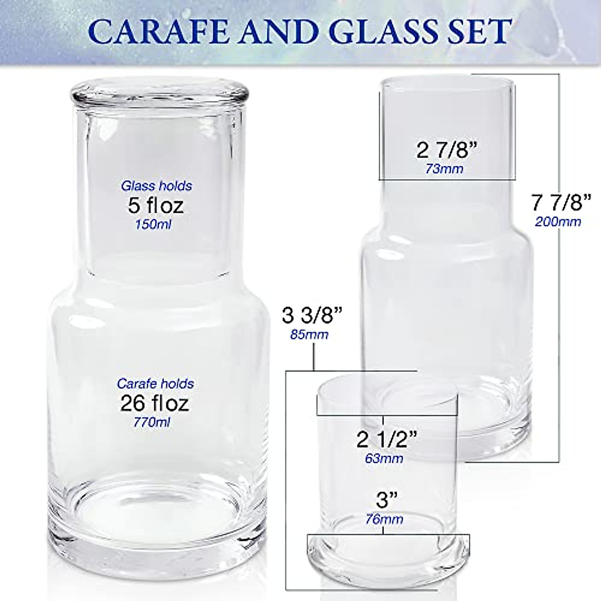 Bedside Water Carafe clear glass carafe with cup for nightstand decor and glass water dispenser or a mouthwash decanter Glass drink or mouthwash dispenser with cup lid keeps water clean and fresh