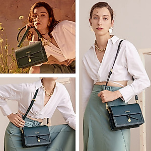 Cnoles Small Crossbody Shoulder Bag for Women Genuine Leather Cell Phone Bags Card Holder Wallet Purse and Handbags Green