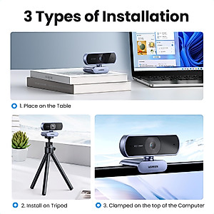 UGREEN 1080P Webcam with Microphone, Full HD USB Web Camera, Adjustable FOV, Noise-Canceling, Plug and Play, Auto Light Correction, Video Webcam for Streaming/Conferencing, Zoom/Skype/YouTube, Desktop