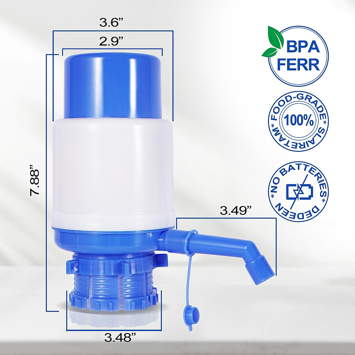 Buoluty 5 Gallon Water Dispenser Pump, Includes Adjustable Tube Length with Cleaning Brush. Manual Water Pump for 5 Gallon Bottle, Made of Food-Grade Plastic