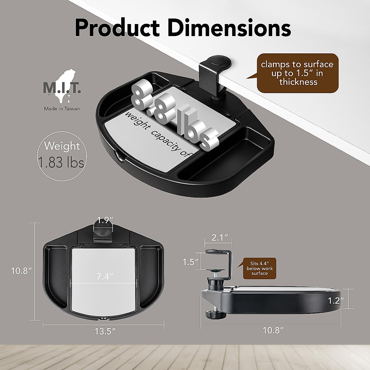 EHO Clamp-On Swivel Mouse Tray 360 Degrees Pencil Drawer Desk Organizer with Storage Space, Under Desk Storage for Pens, Paper Clips and More