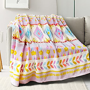 Whale Flotilla Flannel Fleece Throw Blanket for Couch/Sofa/Chair, Plush Soft Warm Blanket with Printed Geometry Pattern, 50"x70", Cute Pink