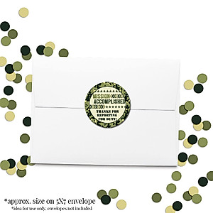 Ten Hut! Army Camouflage Birthday Thank You Sticker Labels for Kids, 40 2" Party Circle Stickers by AmandaCreation, Great for Party Favors, Envelope Seals & Goodie Bags
