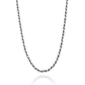 Miabella Solid Rhodium Plated 925 Sterling Silver Italian 1.5mm Diamond-Cut Braided Rope Chain Necklace for Men Women, Made in Italy (Length 22 Inches)