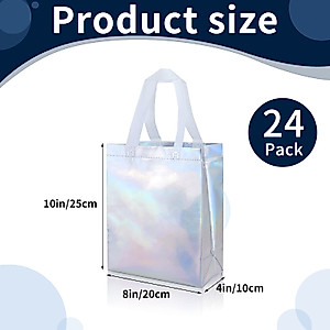 ISUSSER 24 Pack Holographic Gift Bags With White Handles Non Woven Reusable Handled Gift Bags Iridescent Tote Bags Glossy Welcome Bags for Shopping Birthday Party Wedding, 8 x 4 x 10 Inch