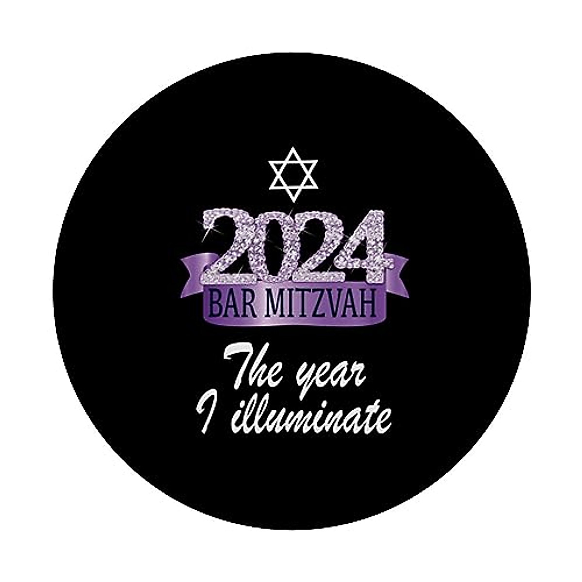 2024 Bar Mitzvah Quote Festive Black Purple Decor PopSockets Standard PopGrip