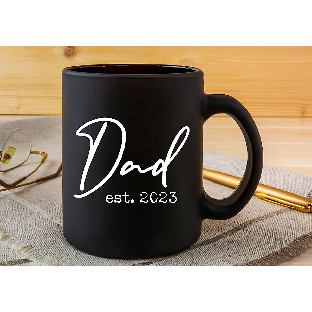 Pregnancy Gift Est 2023 - New Mommy and Daddy Est 2023 11 oz Black Mug Set with "And So The Adventure Begin" Romper (0-3 Months) - Top Mom and Dad Gift Set for New and Expecting Parents to Be