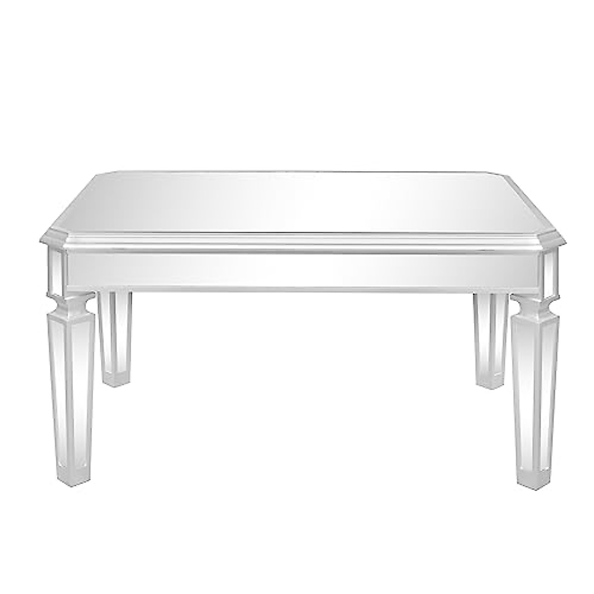 HomVent Mirrored Coffee Table Silver Living Room Table with Adjustable Legs Glass Central Table Cocktail Table for Living Room