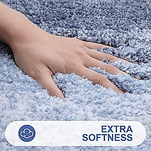OLANLY Luxury Bathroom Rug Mat, Extra Soft and Absorbent Microfiber Bath Rugs, Non-Slip Plush Shaggy Bath Carpet, Machine Wash Dry, Bath Mats for Bathroom Floor, Tub and Shower, 24x16, Blue