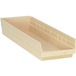 Quantum Storage Systems Quantum Storage QSB114IV 6-Pack 4" Hanging Plastic Shelf Bin Storage Containers, 23-5/8" x 8-3/8" x 4", Ivory
