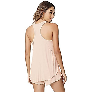 NACHILA Women's Pajamas Set Bamboo Ribbed Racerback Tank Top and Shorts Sleepwear Sleeveless Loose Fit Nightwear Pjs Pale Pink L