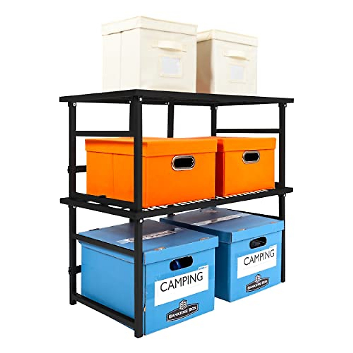 Origami R1 Stackable Storage Shelf, Collapsible/Foldable Steel Shelving Holds up to 150 Pounds (Per Rack), Modular Heavy Duty Garage Storage & Organization Utility Shelf (2-Pack) (Black, R1)