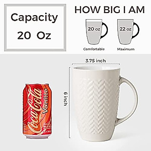 AmorArc Extra Large Coffee Mugs Set of 6, 22oz Ceramic Tall Coffee Mugs Set with Textured Geometric Patterns for Coffee/Tea/Beer/Hot Cocoa, Dishwasher & Microwave Safe,Beige