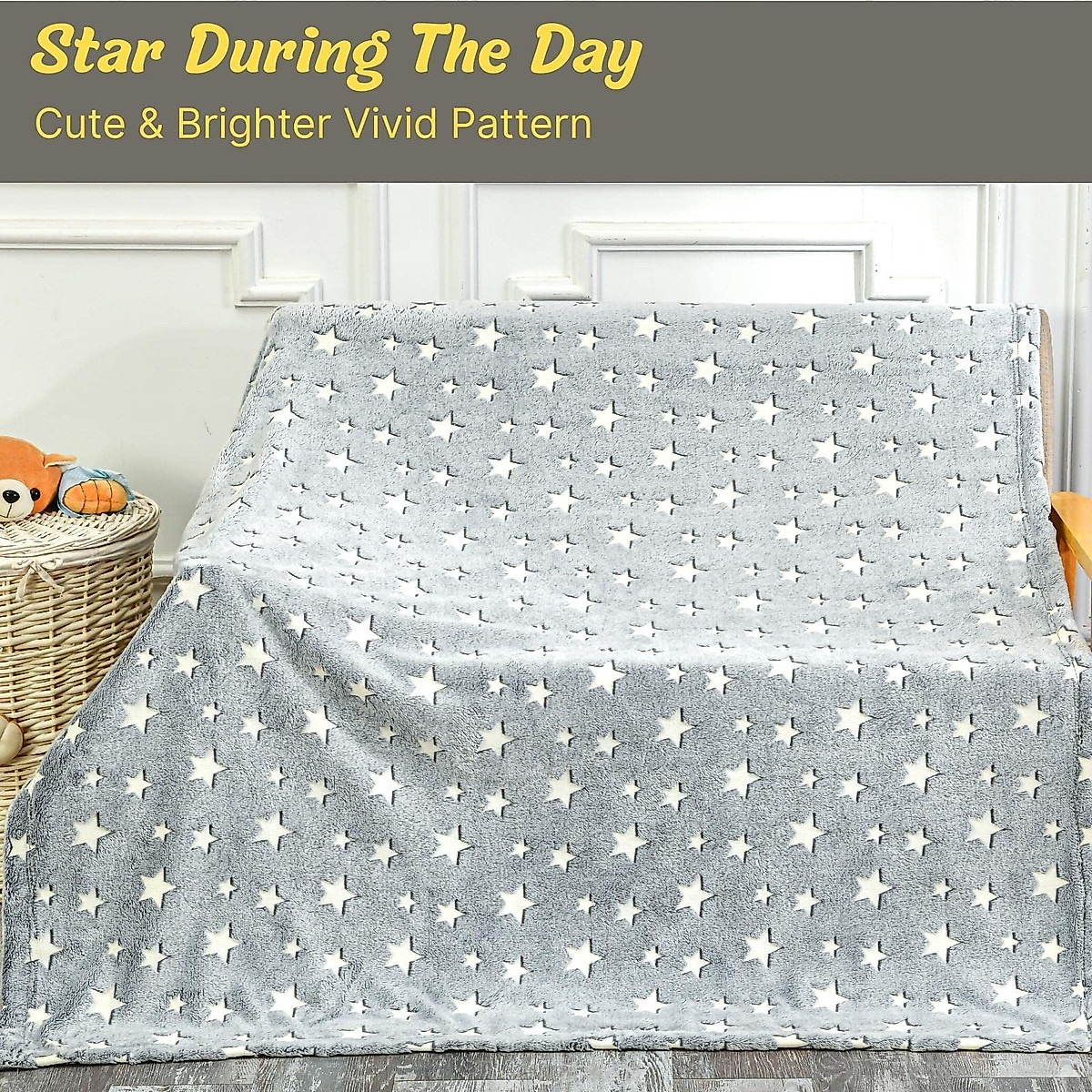 Bood Glow in The Dark Blanket, Soft Kids Fuzzy Throw Blankets, for Boy and Girl, Personalized Blankets, Soft Fluffy Fleece Plush Furry Throw, Funny Presents(50"x60",Star Pattern)