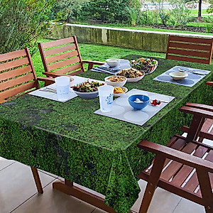 durony 2 Pieces Green Moss Pattern Plastic Tablecloth Green Leaves Tablecloth Waterproof Party Table Cover for Plants Nature Themed Party Table Decor, 108 x 54 Inch