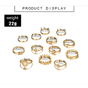 Sither 13 Pcs Women Rings Set Knuckle Rings Gold Bohemian Rings for Girls Vintage Gem Crystal Rings Joint Knot Ring Sets for Teens Party Daily Festival Jewelry Gift